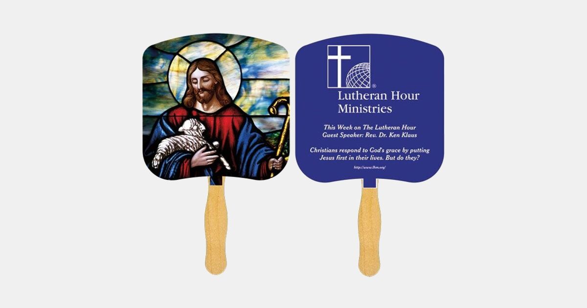 Religious Hand Fan - Spot Color USA Made with your logo | ImprintLogo.com