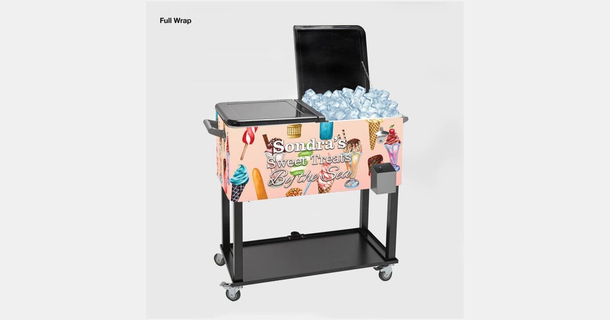 Rolling Vending Cart Cooler with your logo | ImprintLogo.com