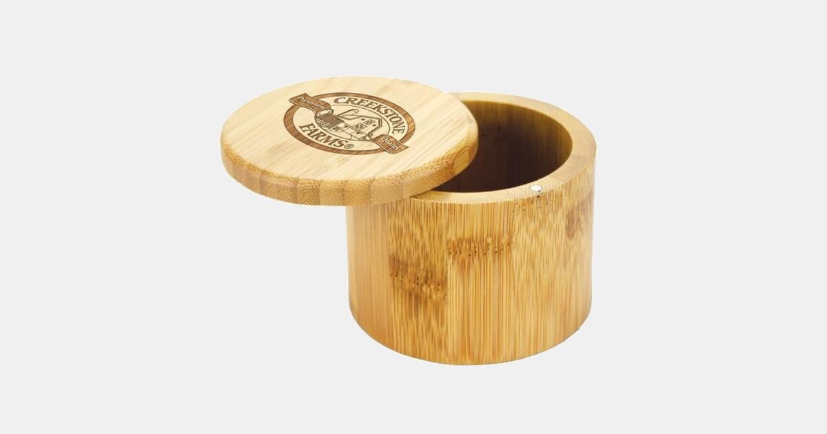 Round Bamboo Salt Box with your logo | ImprintLogo.com