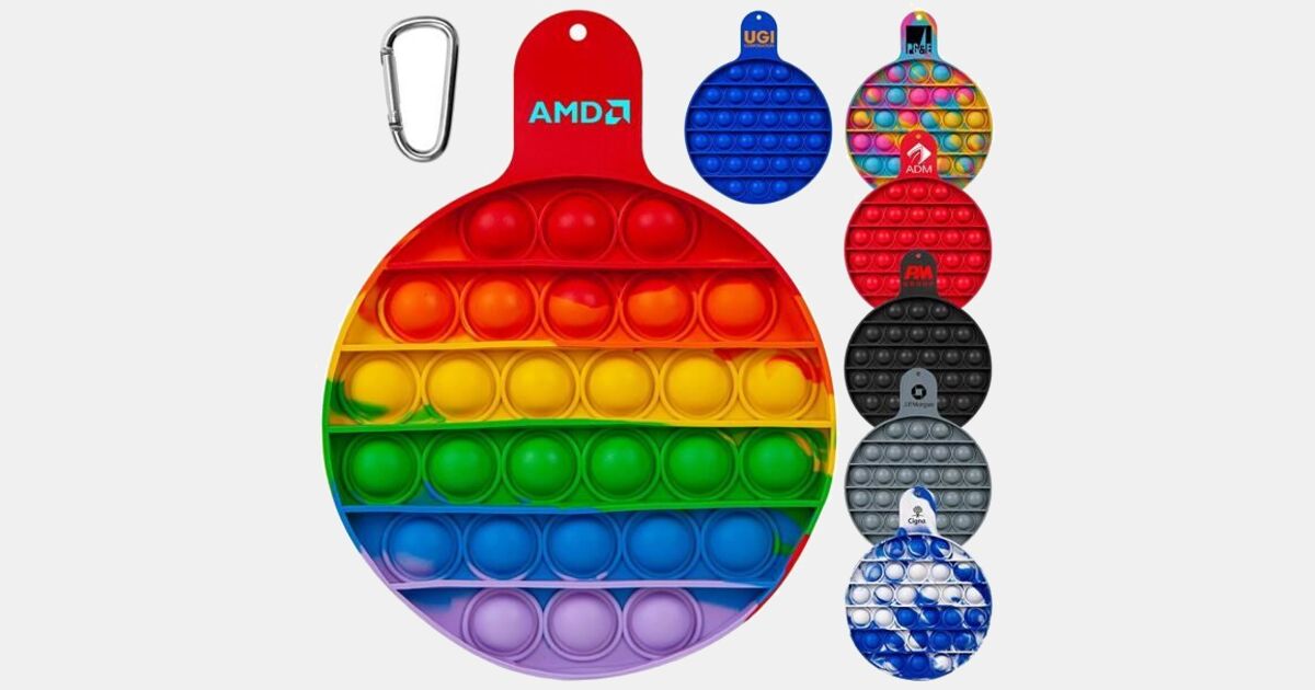 Round Fiddle Popper Silicone Sensory Toy with your logo | ImprintLogo.com