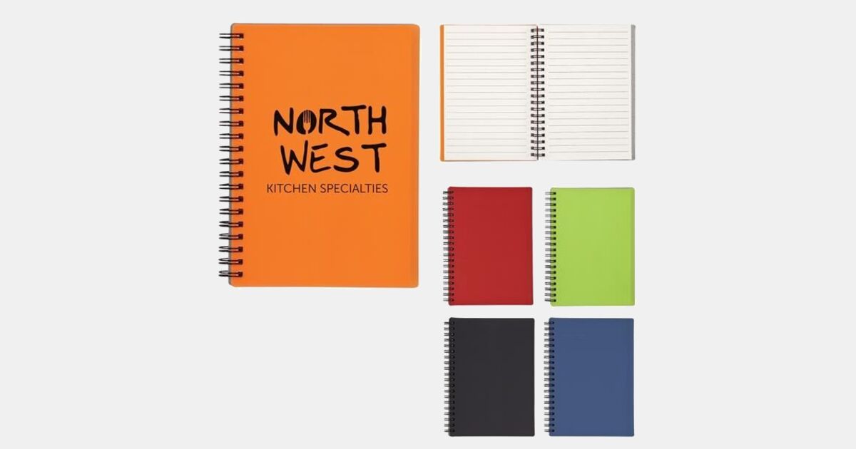 Custom Printed Rubbery Spiral Notebook with your logo | ImprintLogo.com