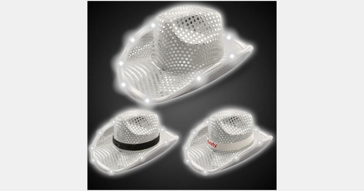 Custom Printed Silver LED Sequin Cowboy Hat with your logo ...