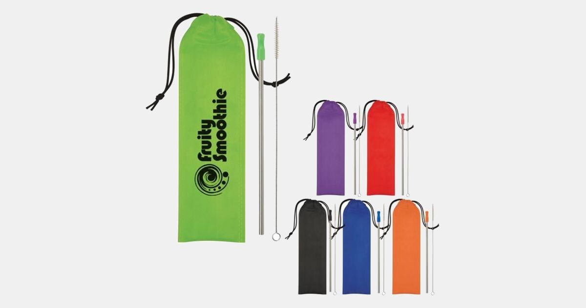 Custom Printed Stainless Steel Straw Kit with your logo | ImprintLogo.com