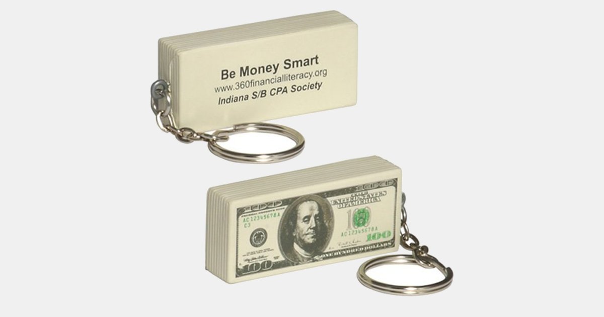 Stress Ball Key Chain - $100 Bill | ImprintLogo.com