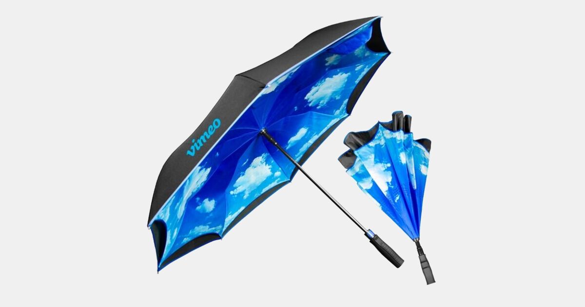 The Blue Sky & Clouds Inverted Umbrella with your logo | ImprintLogo.com