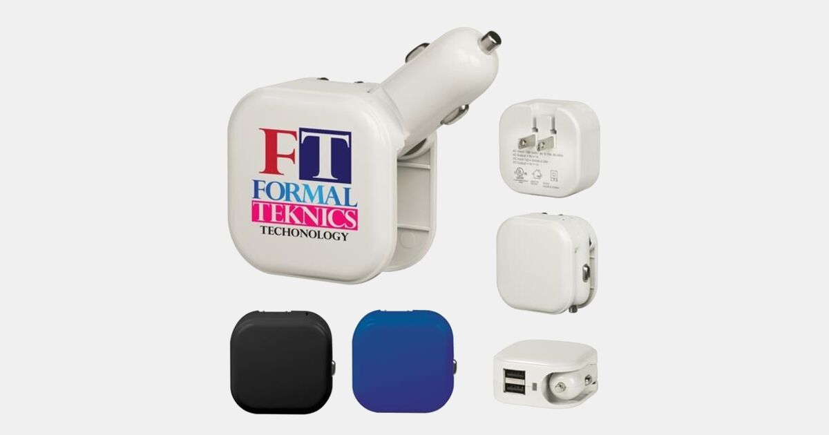 Custom Printed UL Listed Dual Port AC/USB Car Charger with your logo ...